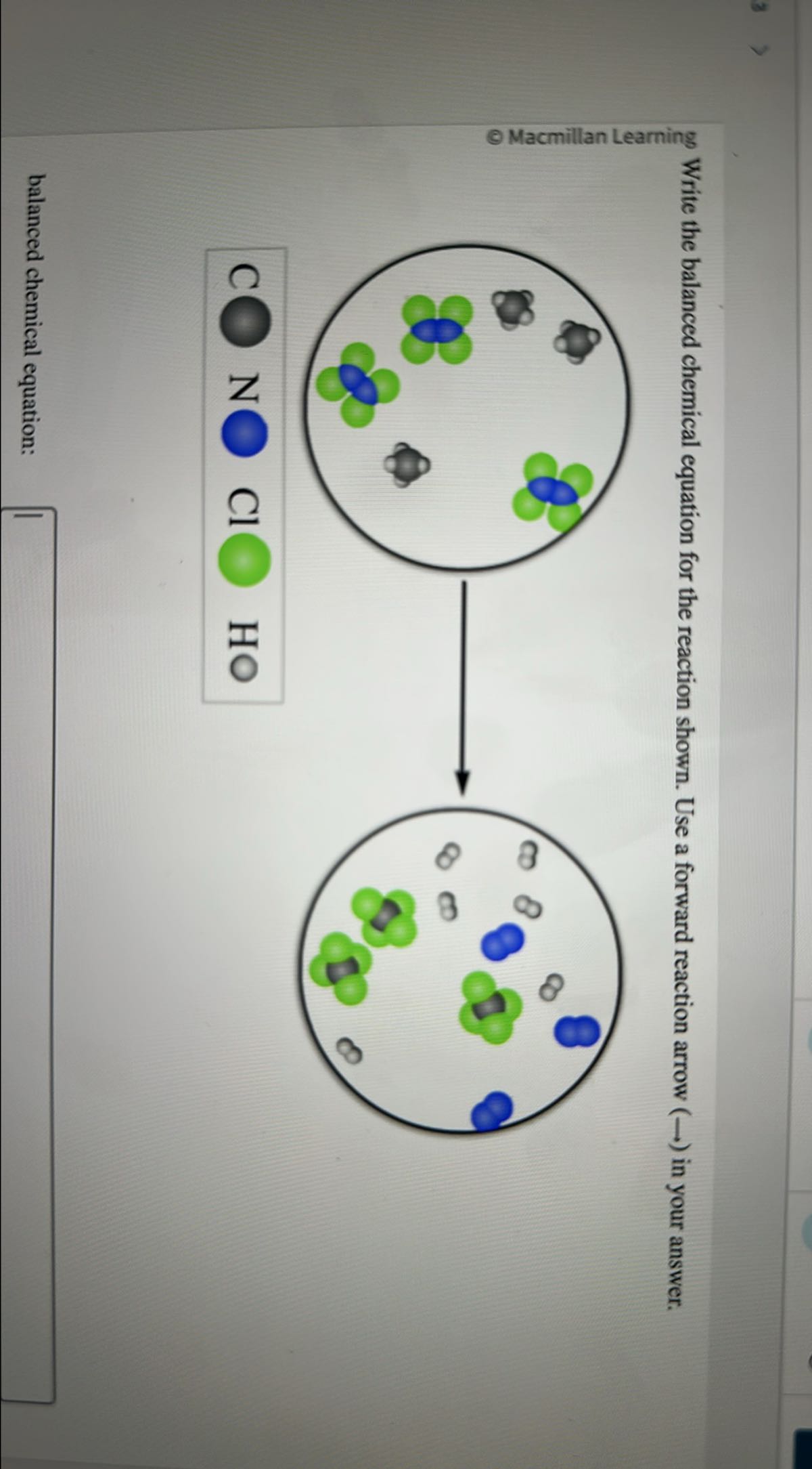 Write the balanced chemical equation for the reaction shown. Use a ...