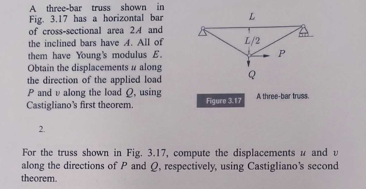 A three-bar truss shown in Fig. 3.17 has a horizontal bar of...