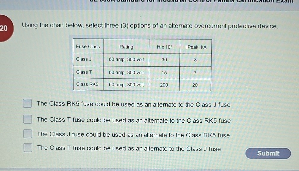 20 Using the chart below, select three (3) options of an alternate ...