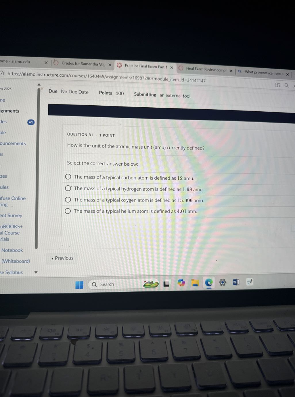 ome - alamo.edu Grades for Samantha Veg Practice Final Exam Part 1 Final Exam Review comp https ...