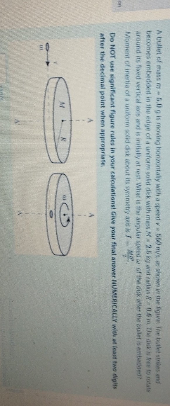 A bullet of mass m=5.0 g is moving horizontally with a speed v=550 m ...