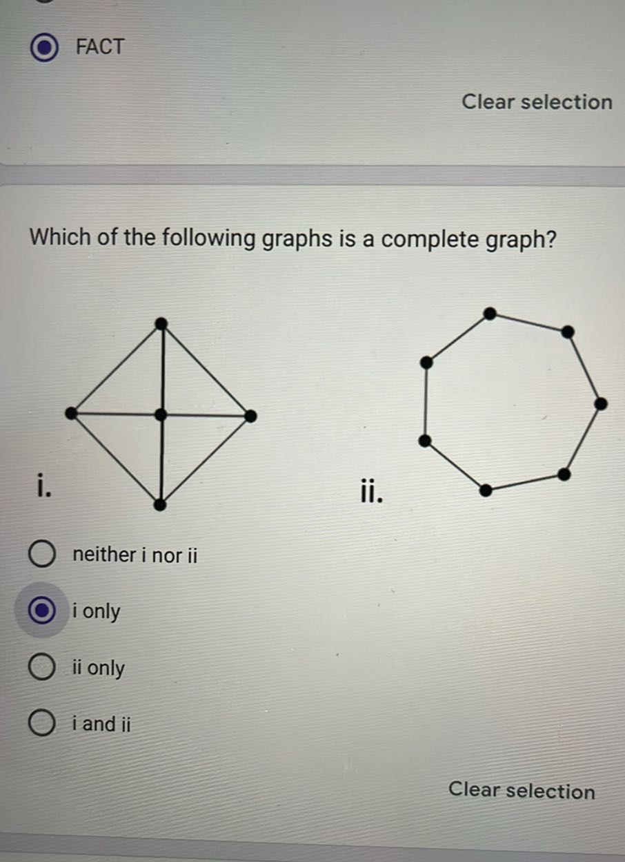 FACT Clear selection Which of the following graphs is a complete graph ...