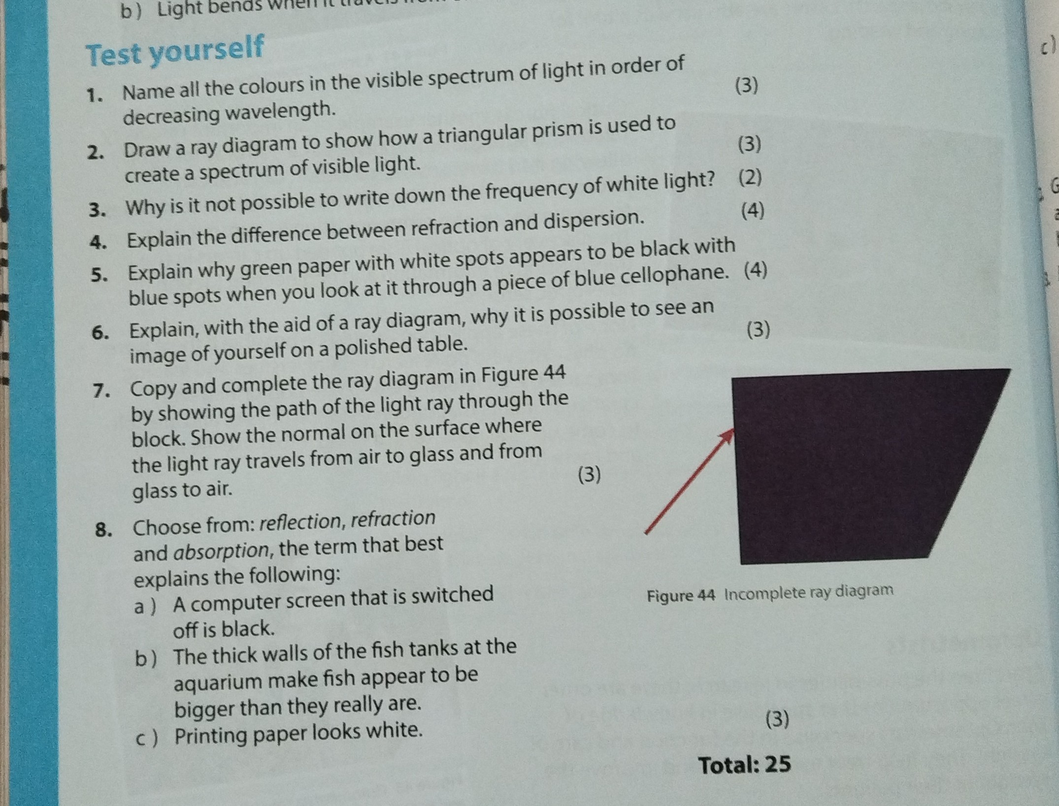 Test yourself 1. Name all the colours in the visible spectrum of light ...
