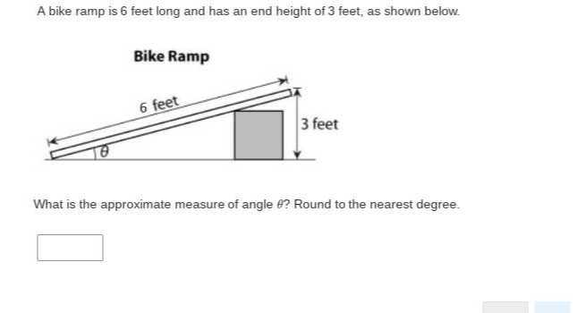A bike ramp is 6 feet long and has an end height of 3 feet, as shown ...