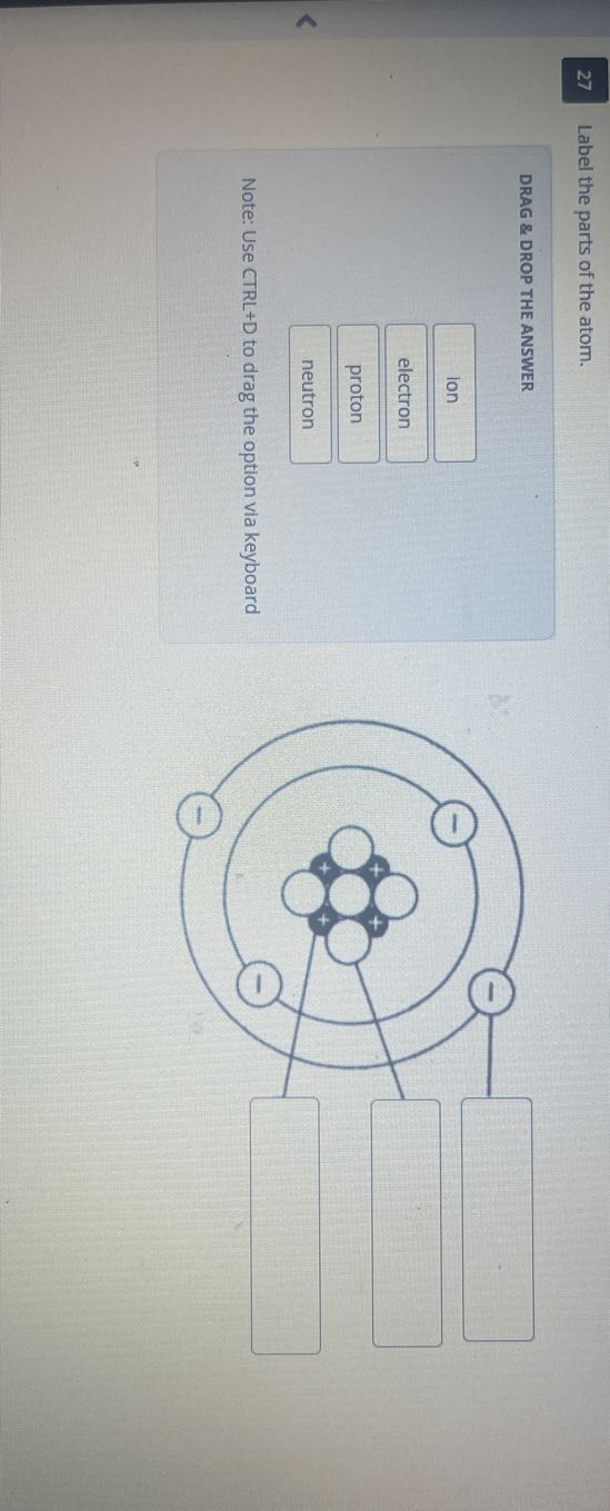27 Label the parts of the atom. DRAG & DROP THE ANSWER lon electron ...