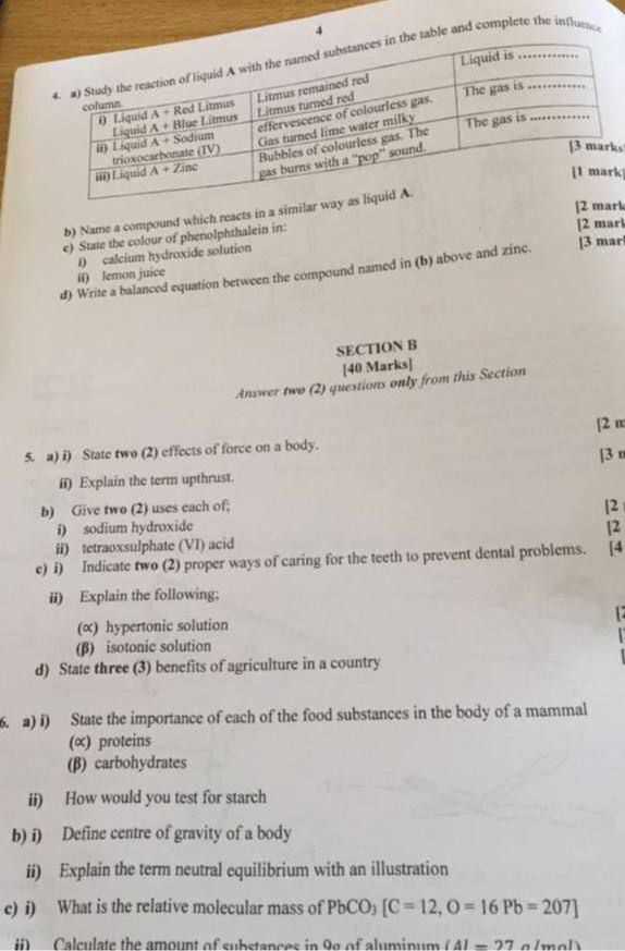 4 4. a) Stiady the reaction of liquid A with the named substanges in ...