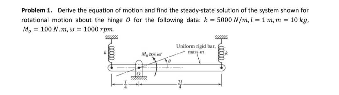 Problem 1. Derive the equation of motion and find the steady-state solution of the system shown ...