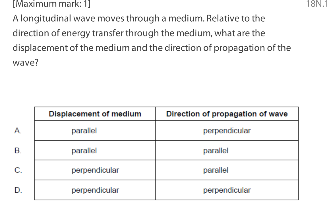 SOLVED: [Maximum mark: 1] A longitudinal wave moves through a medium ...
