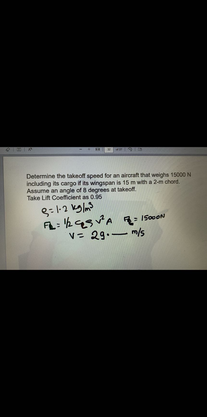 Determine the takeoff speed for an aircraft that weighs 15000 N ...