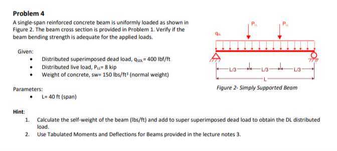 Problem 4 A single-span reinforced concrete beam is uniformly loaded as ...