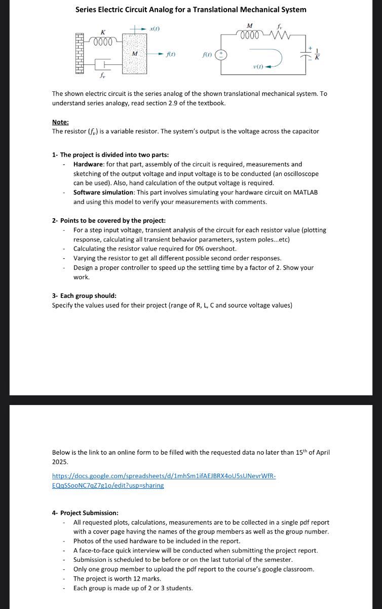 Series Electric Circuit Analog for a Translational Mechanical System ...