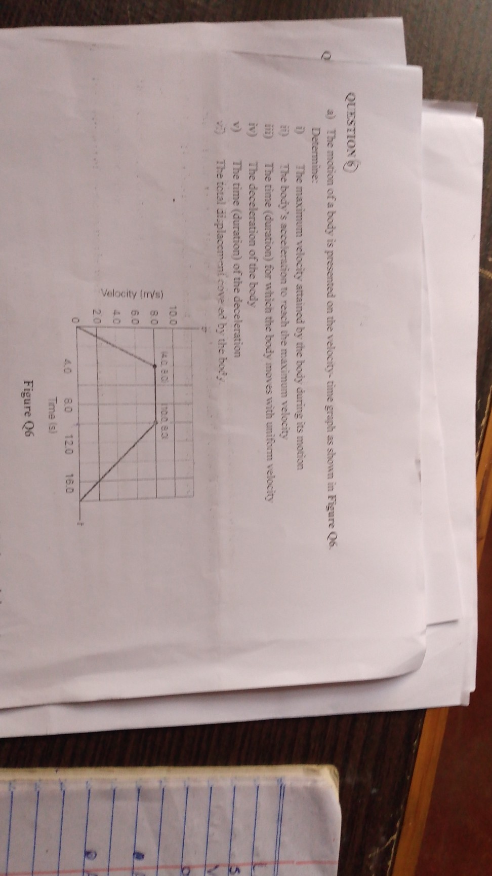question 6 a the motion of a body is presented on the velocity time ...