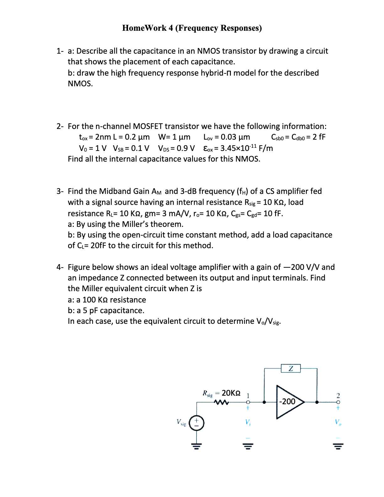 HomeWork 4 (Frequency Responses) 1- a: Describe all the capacitance in ...