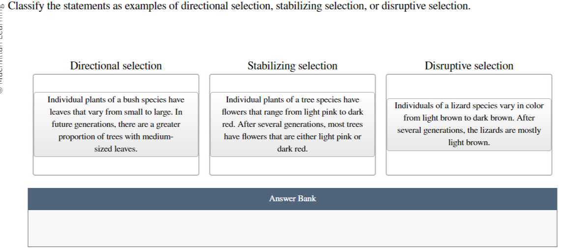 classify the statements as examples of directional selection ...