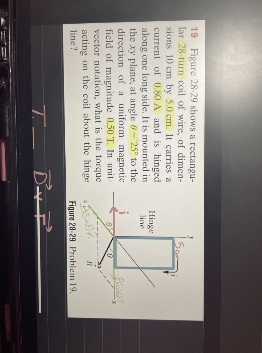 19 Figure 28-29 shows a rectangular 28-turn coil of wire, of dimensions ...
