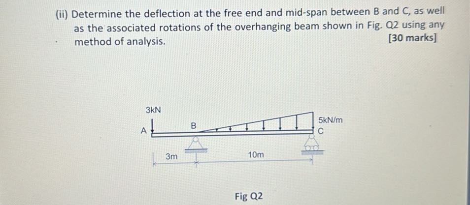 Ii Determine The Deflection At The Free End And Mid Span Between B And C As Well As The