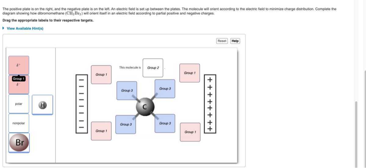 diagram showing how dibromomethane (CH2Br2) will orient itself in an electric field according to ...