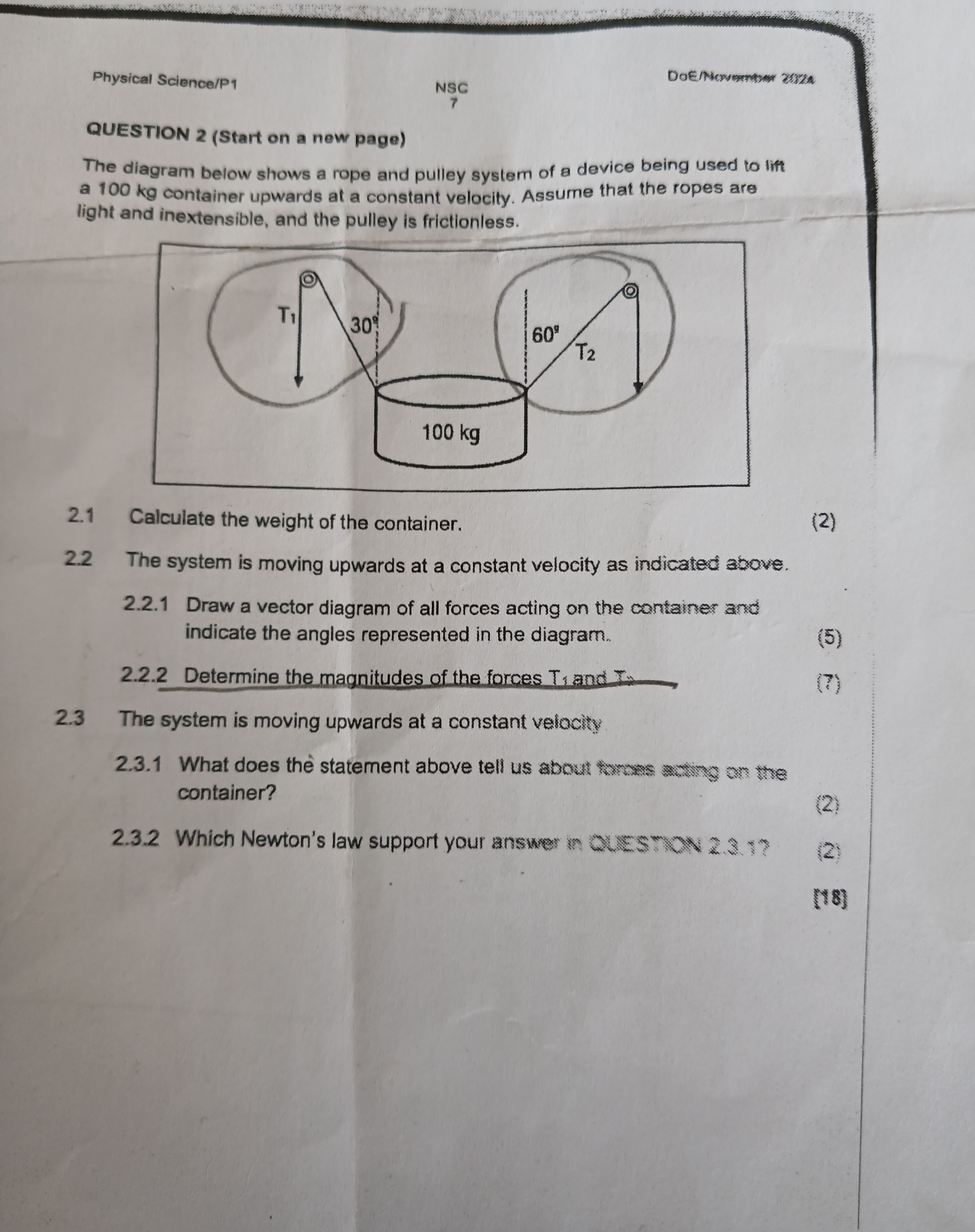 Physical Science/P1 NSC QUESTION 2 (Start on a new page) The diagram ...