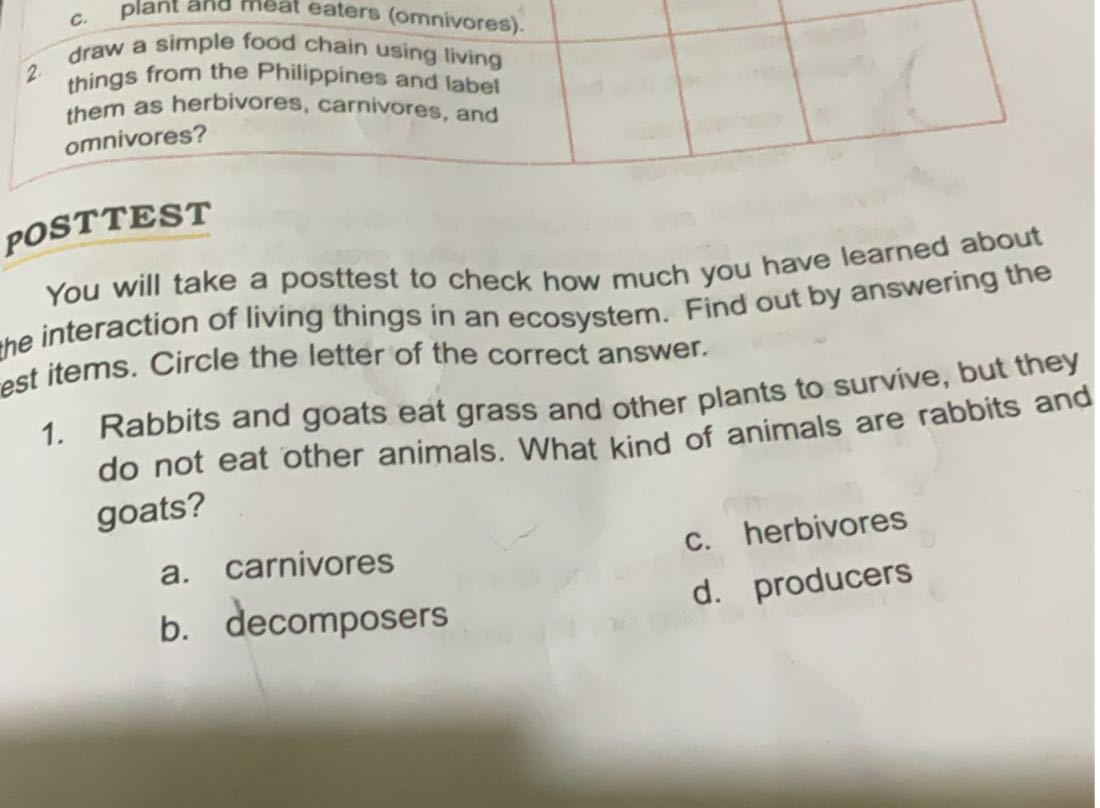 c plant and teaters omnivores 2 draw a simple food chain using living ...
