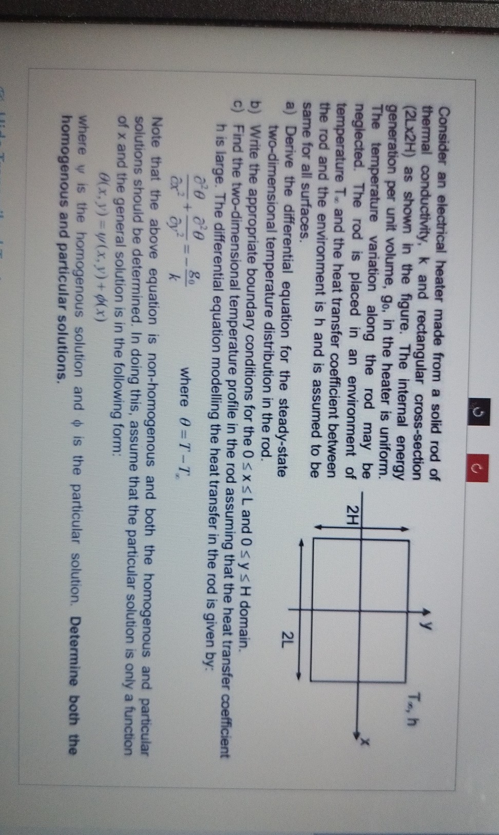 Consider an electrical heater made from a solid rod of thermal ...
