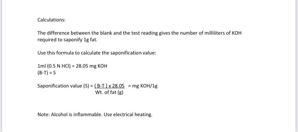 Calculations: The difference between the blank and the test reading ...