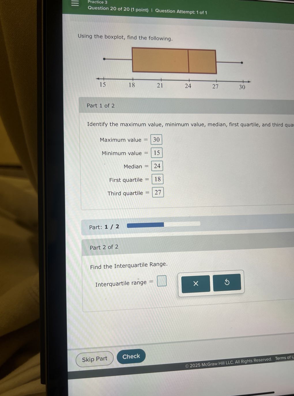 Practice 3 Question 20 of 20 (1 point) | Question Attempt: 1 of 1 Using ...
