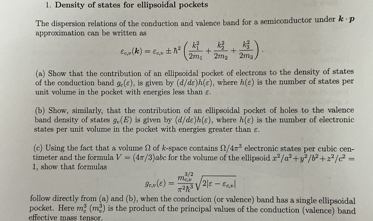 1. Density of states for ellipsoidal pockets The dispersion relations ...