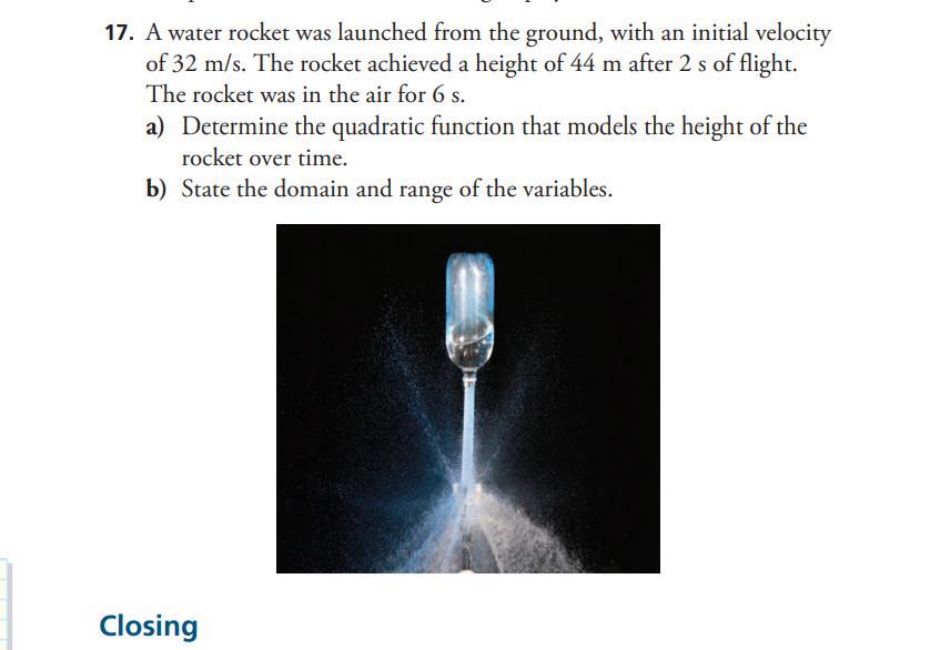 17. A water rocket was launched from the ground, with an initial ...