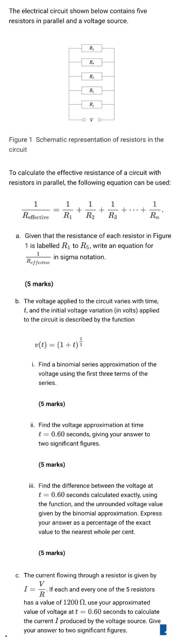 The electrical circuit shown below contains five resistors in parallel ...