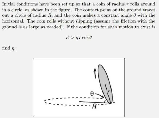 Initial conditions have been set up so that a coin of radius r rolls ...