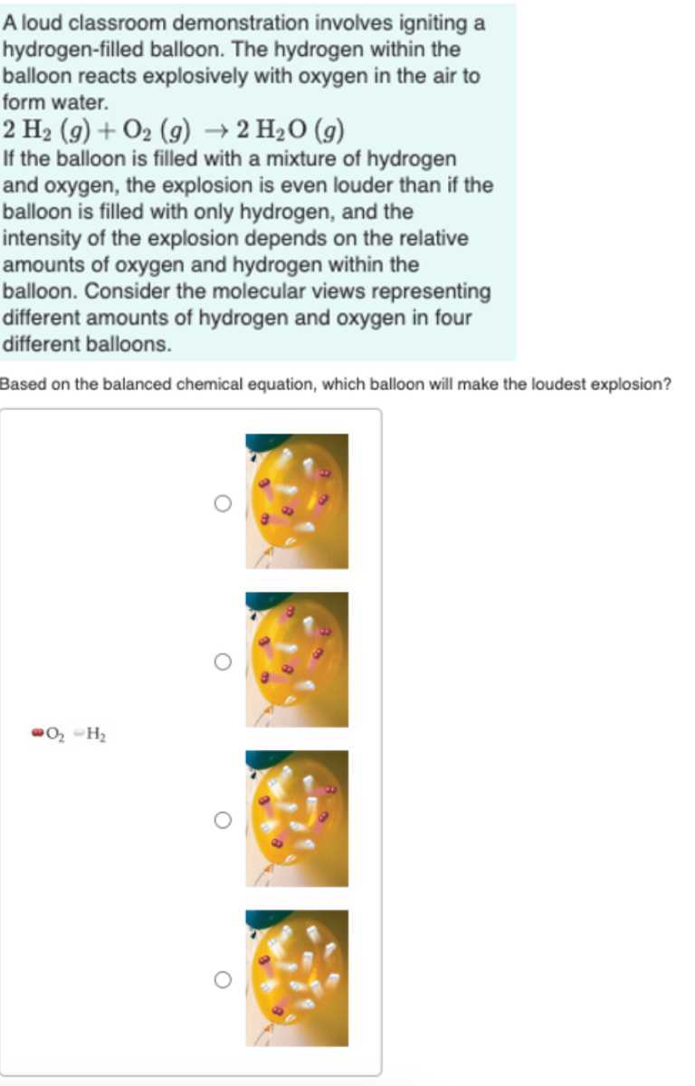 A loud classroom demonstration involves igniting a hydrogen-filled ...
