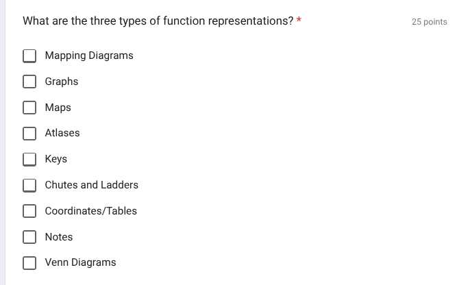What are the three types of function representations? * 25 points ...