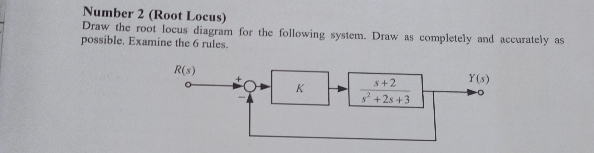 Number 2 (Root Locus) Draw the root locus diagram for the following ...
