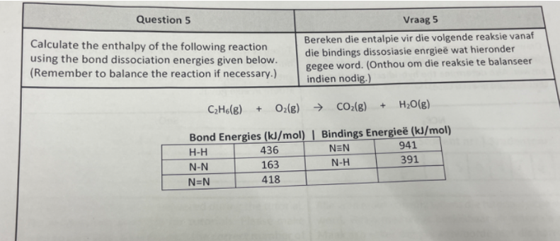1|c| Question 5 1|c| Vraag 5 Calculate the enthalpy of the following ...