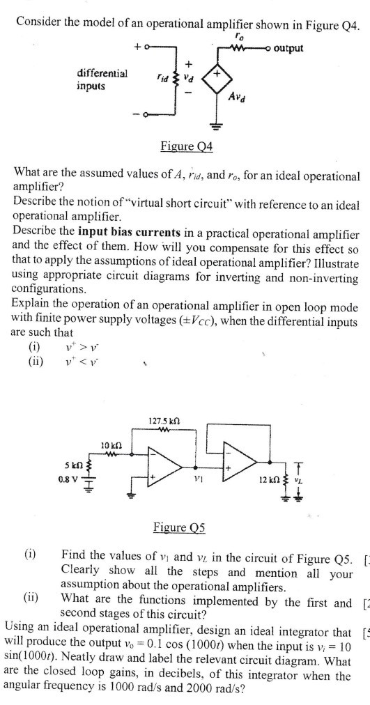 consider the model of an operational amplifier shown in figure q4 figure q4 what are the assumed ...