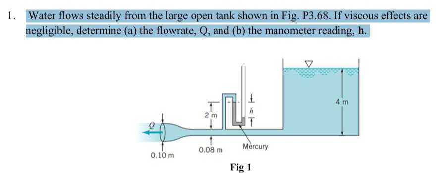 1. Water flows steadily from the large open tank shown in Fig. P3.68 ...
