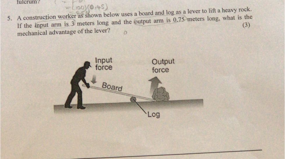 5 a construction worker as shown below uses a board and log as a lever ...