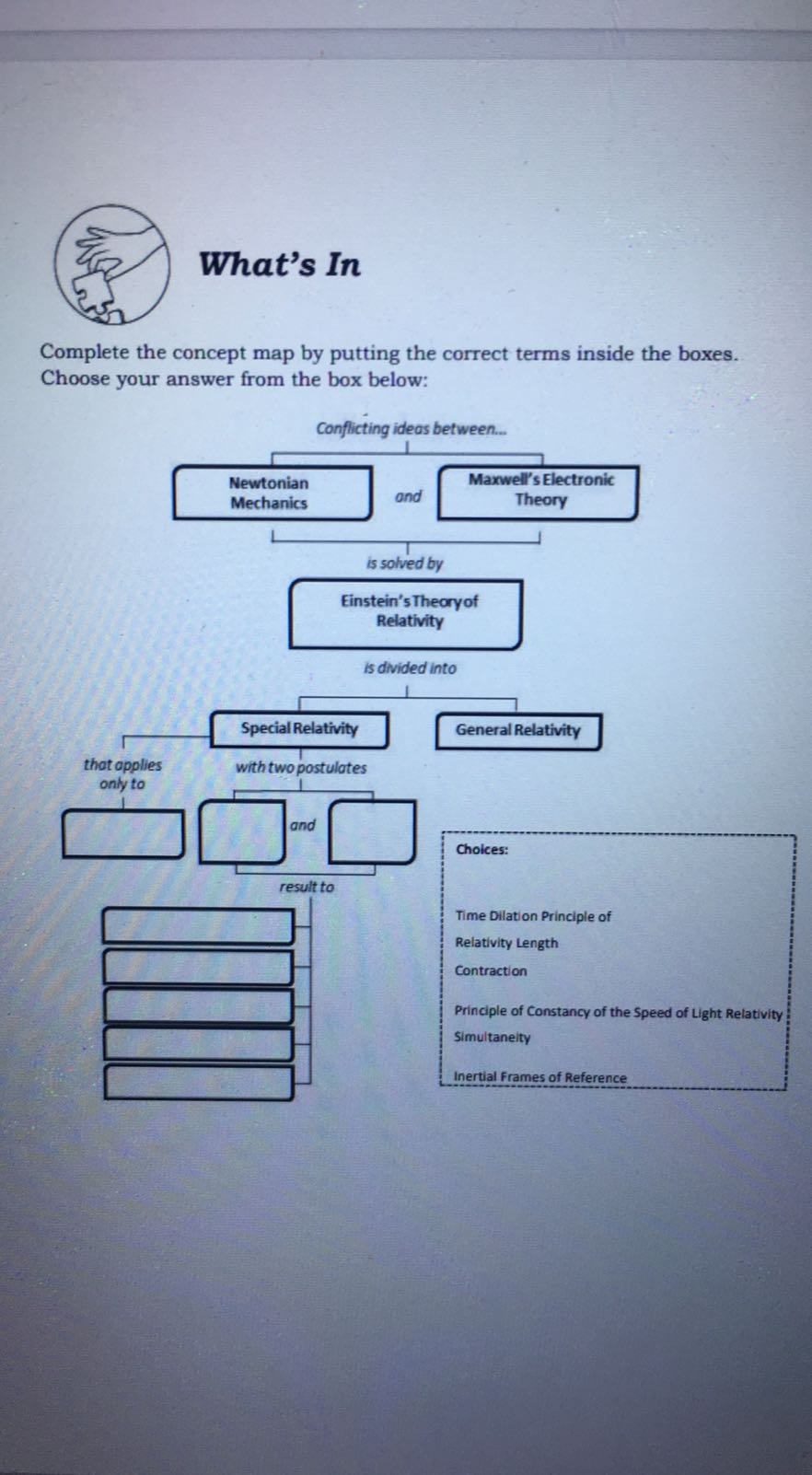 What's In Complete the concept map by putting the correct terms inside the boxes. Choose your ...