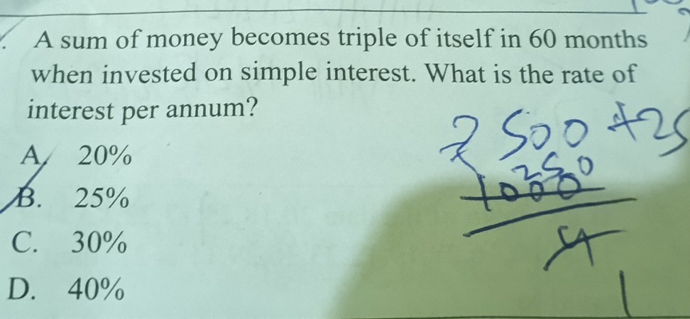 A sum of money becomes triple of itself in 60 months when invested on simple interest. What is ...