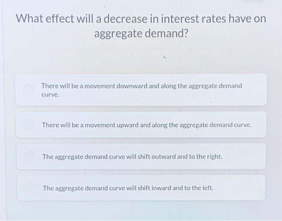 What effect will a decrease in interest rates have on aggregate demand ...