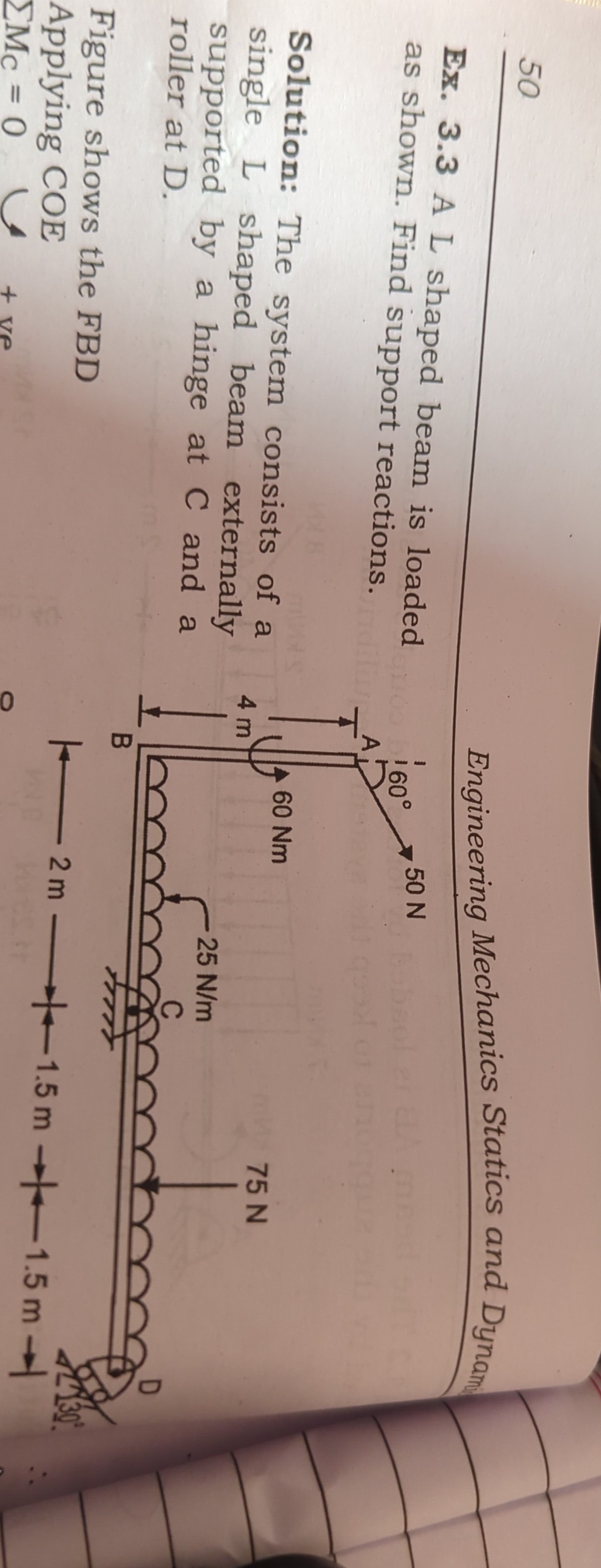 50 engineering mechanics statics and dynam ex 33 a l shaped beam is loaded as shown find support ...