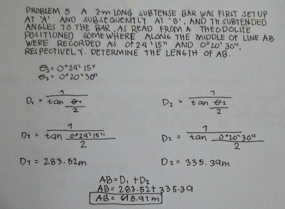 problem 5 a 2 m long subtense bar was firgt set up at a and sub ...