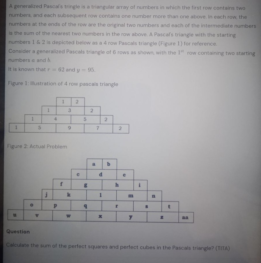 a generalized pascals tringle is a triangular array of numbers in which ...