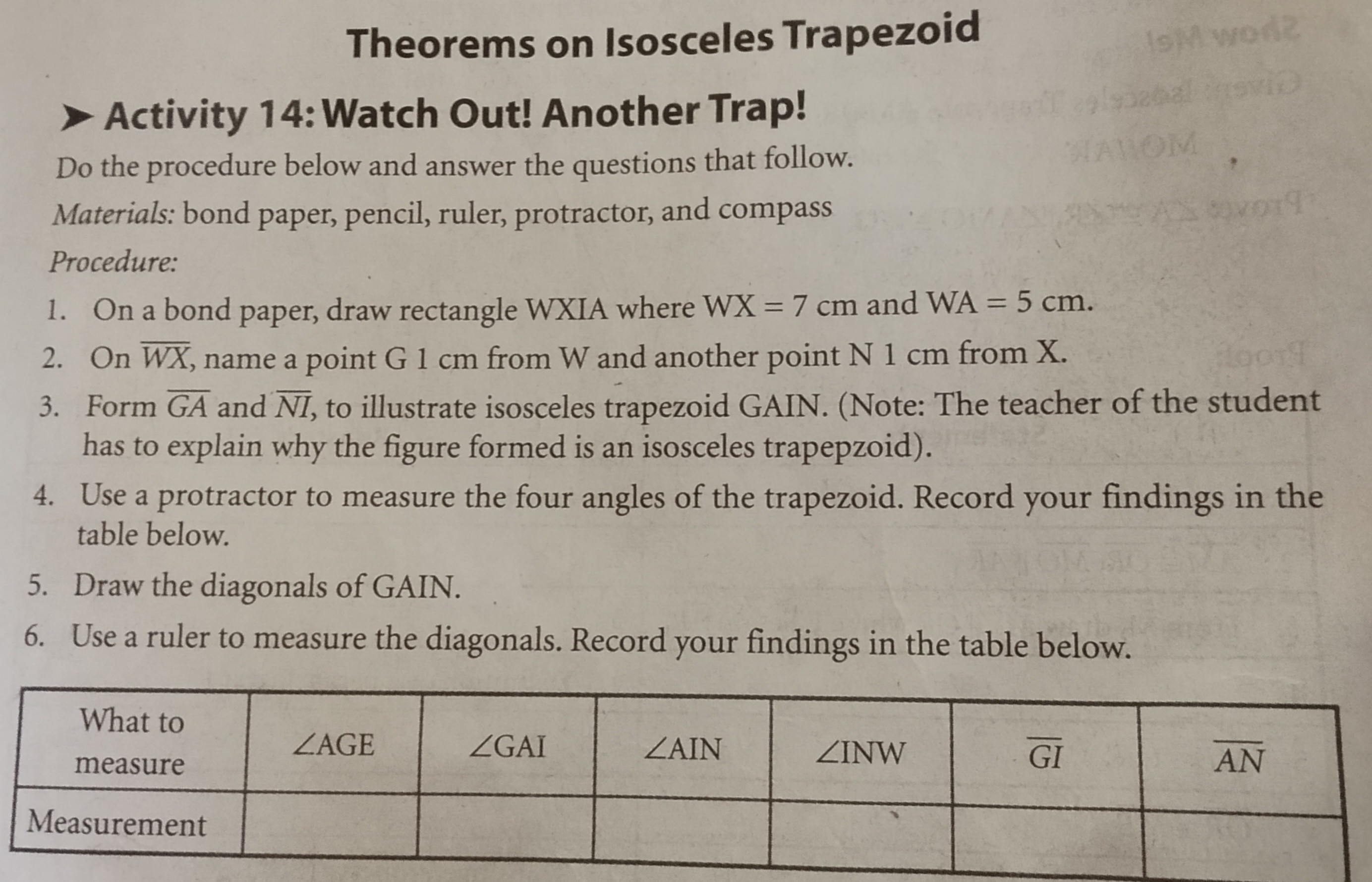 Theorems on Isosceles Trapezoid Activity 14: Watch Out! Another Trap ...