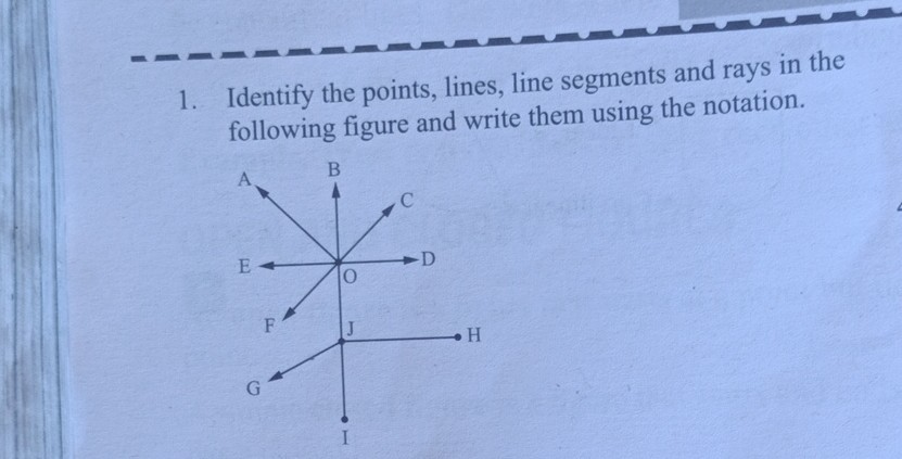 1. Identify the points, lines, line segments and rays in the following ...