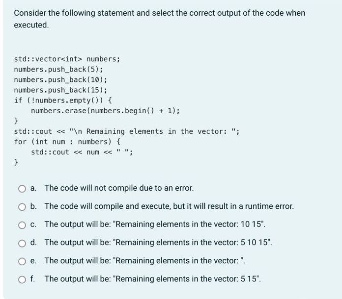 consider the following statement and select the correct output of the code when executed ...