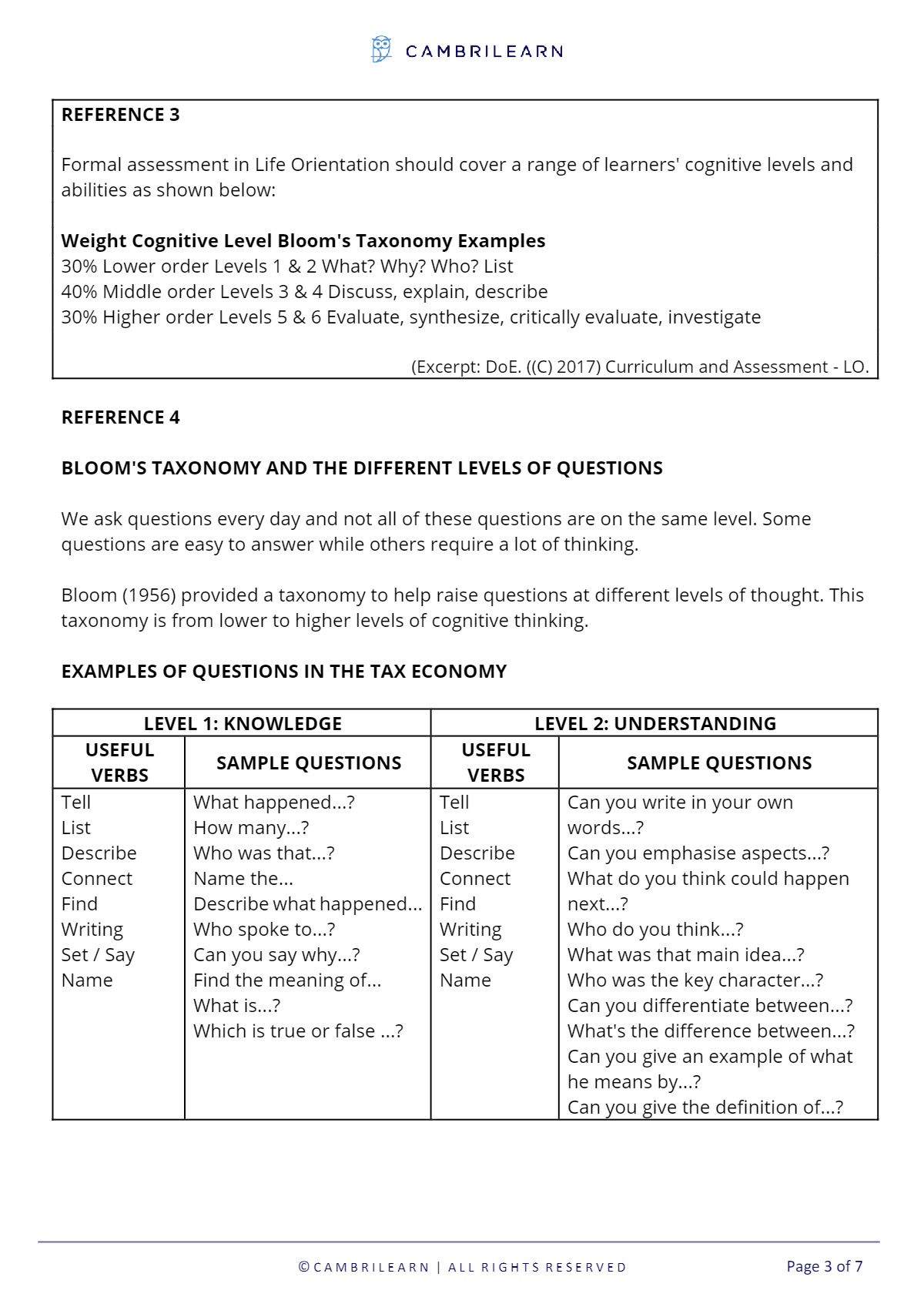 cambrilearn reference 3 formal assessment in life orientation should ...