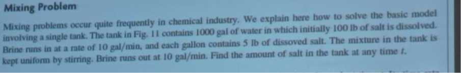 mixing problem mixing problems occur quite frequently in chemical ...