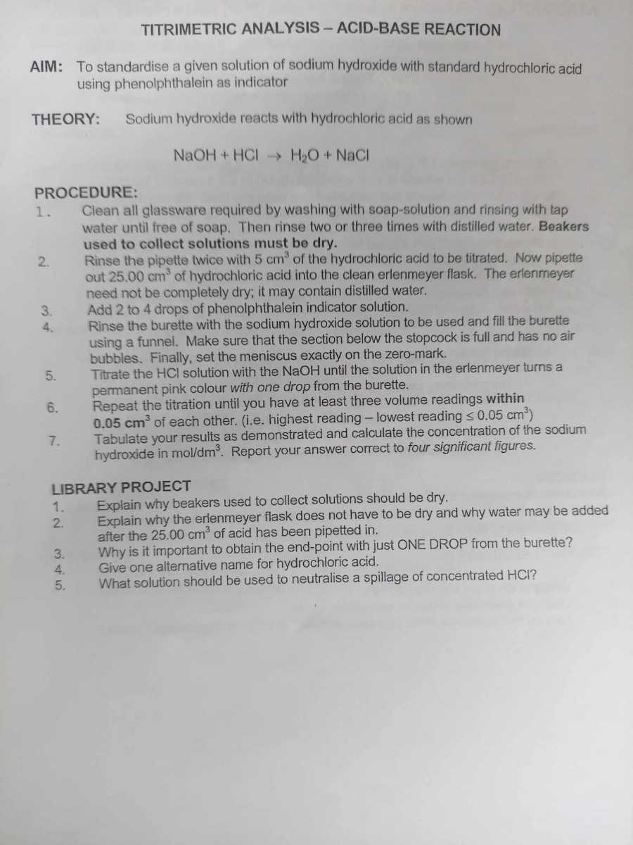 TITRIMETRIC ANALYSIS - ACID-BASE REACTION AIM: To standardise a given ...