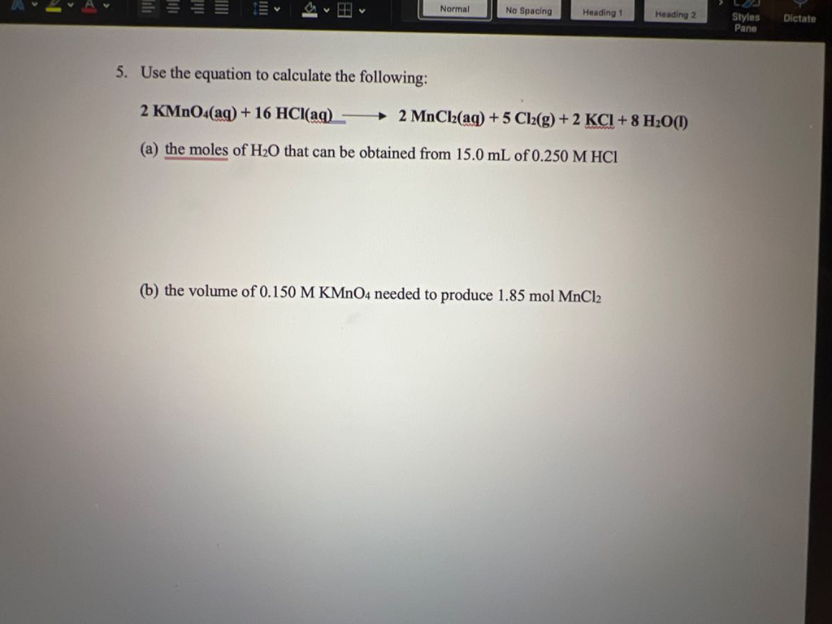 Normal No Spacing Heading 1 Heading 2 Styles Dictate 5. Use the equation to calculate the ...